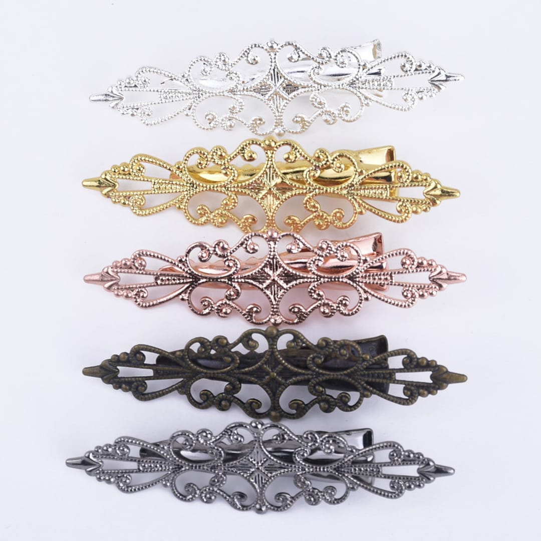 15*57mm Brass Hair Barrettes Filigree Floral Barrette Base Setting ...