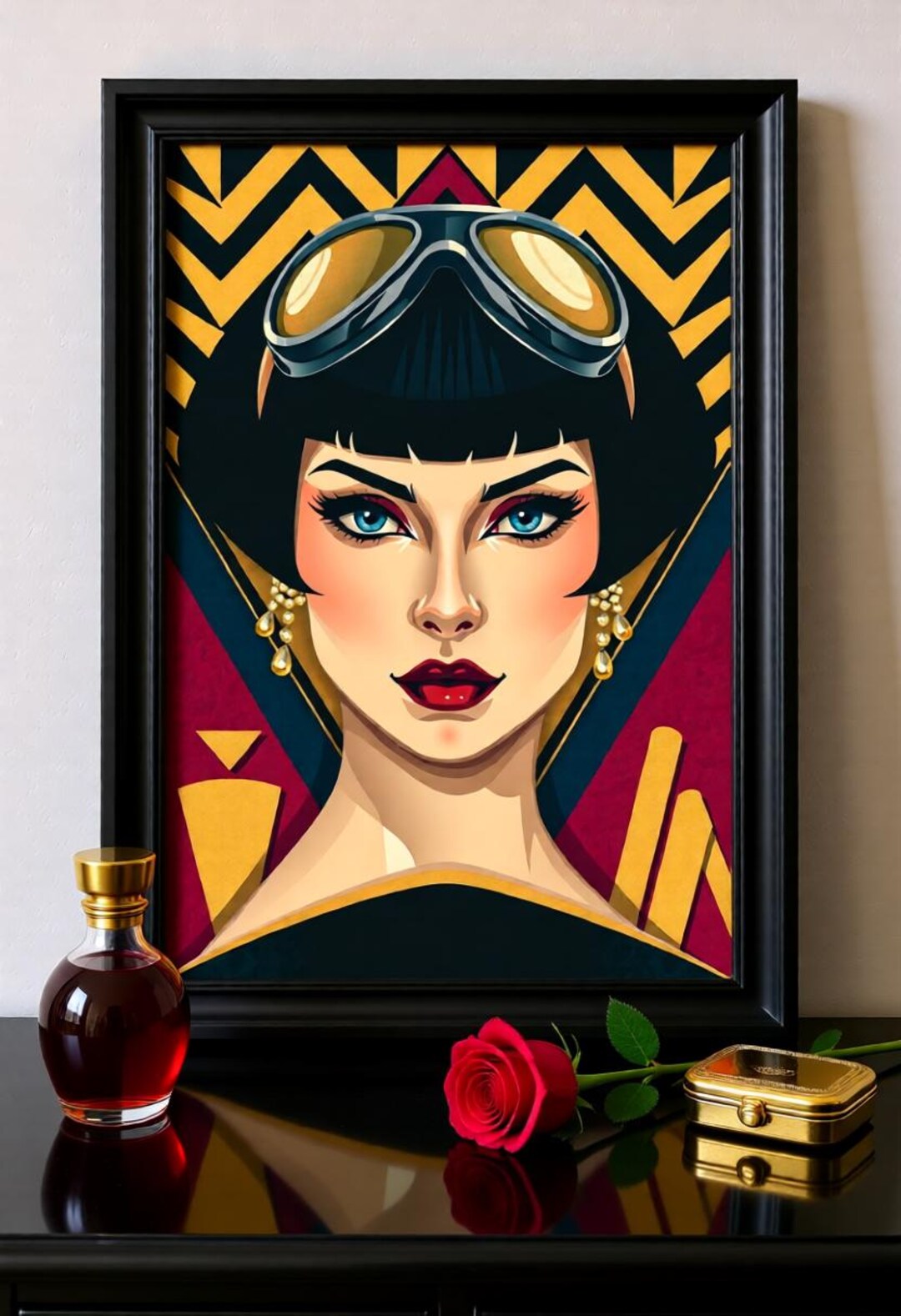 Art Deco Flapper Girl Print - Geometric Design With Goggles - Etsy
