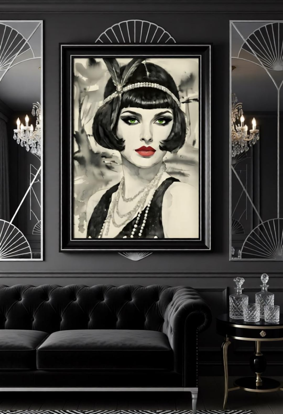 Art Deco Watercolour Flapper Poster Print | 1920s Emerald Eyes & Pearl ...