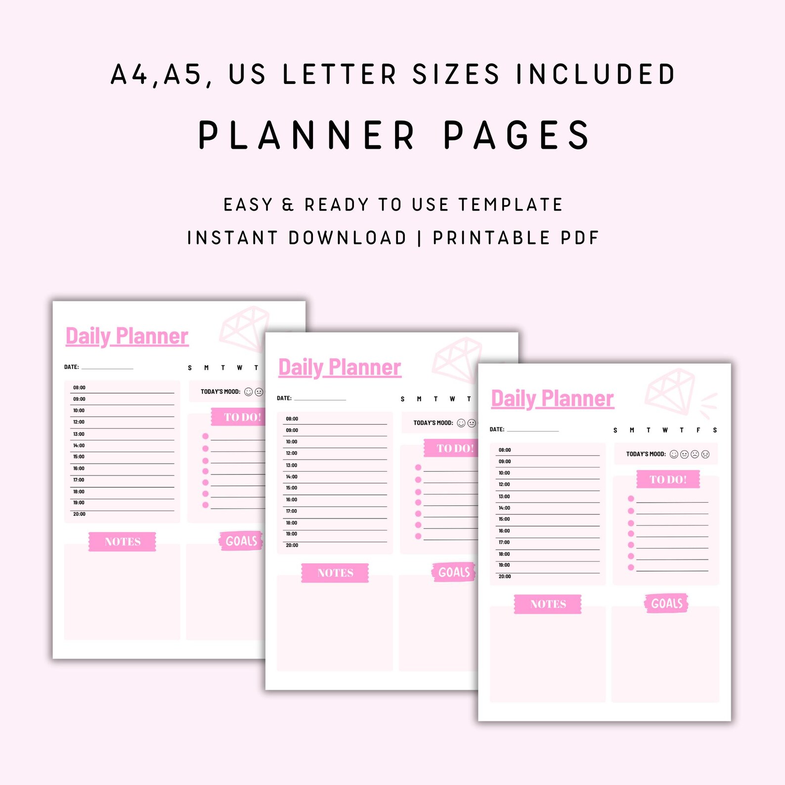 Printable Daily Planner | A4, A5 & US Letter | Digital Download - Etsy