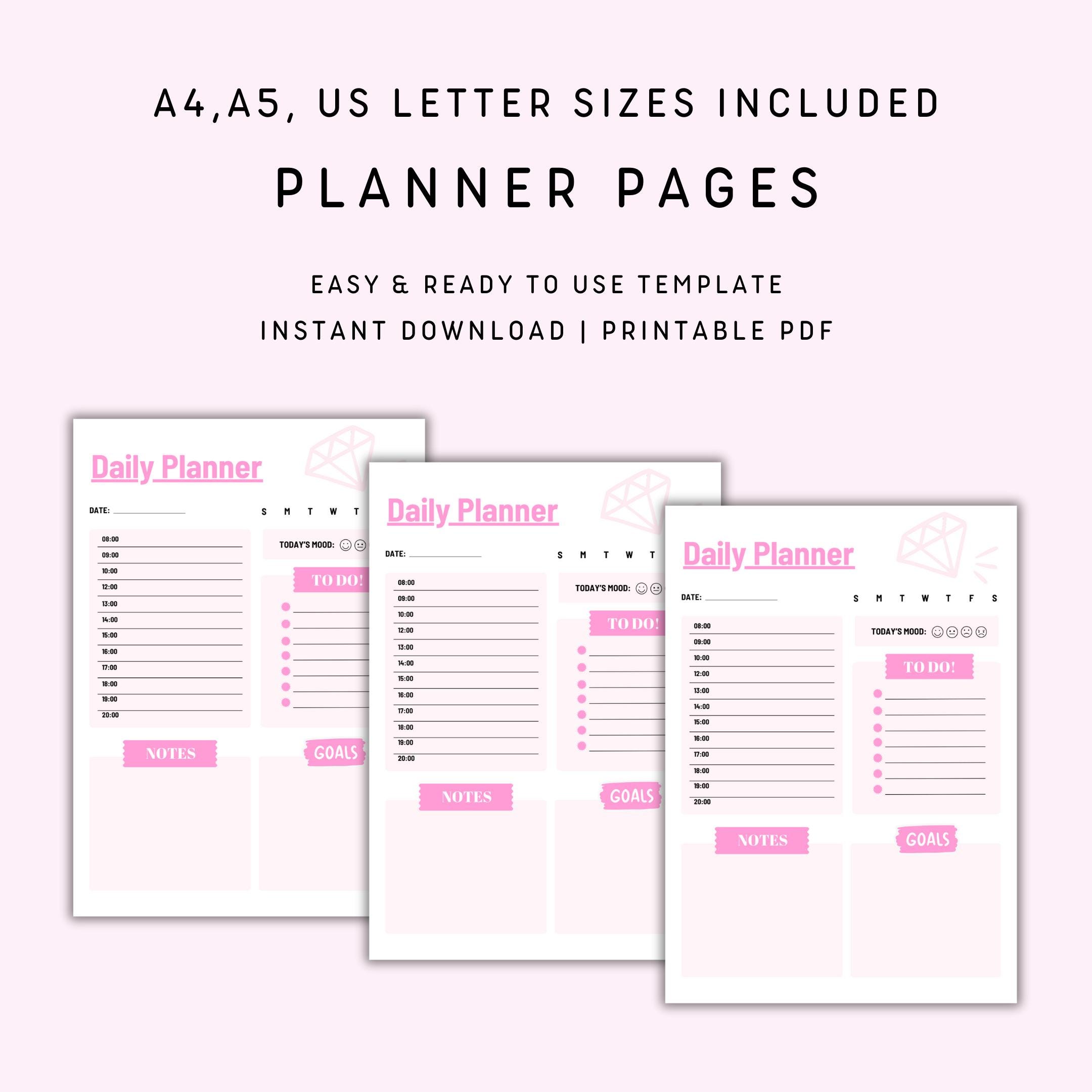 Printable Daily Planner | A4, A5 & US Letter | Digital Download - Etsy
