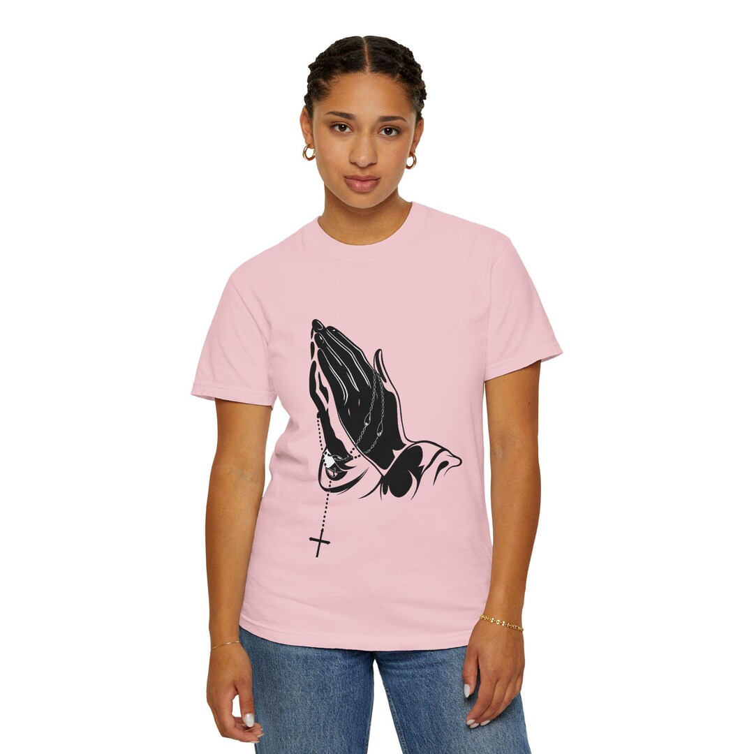 Praying Hands With Rosary T-shirt | Religious Prayer Illustration - Etsy