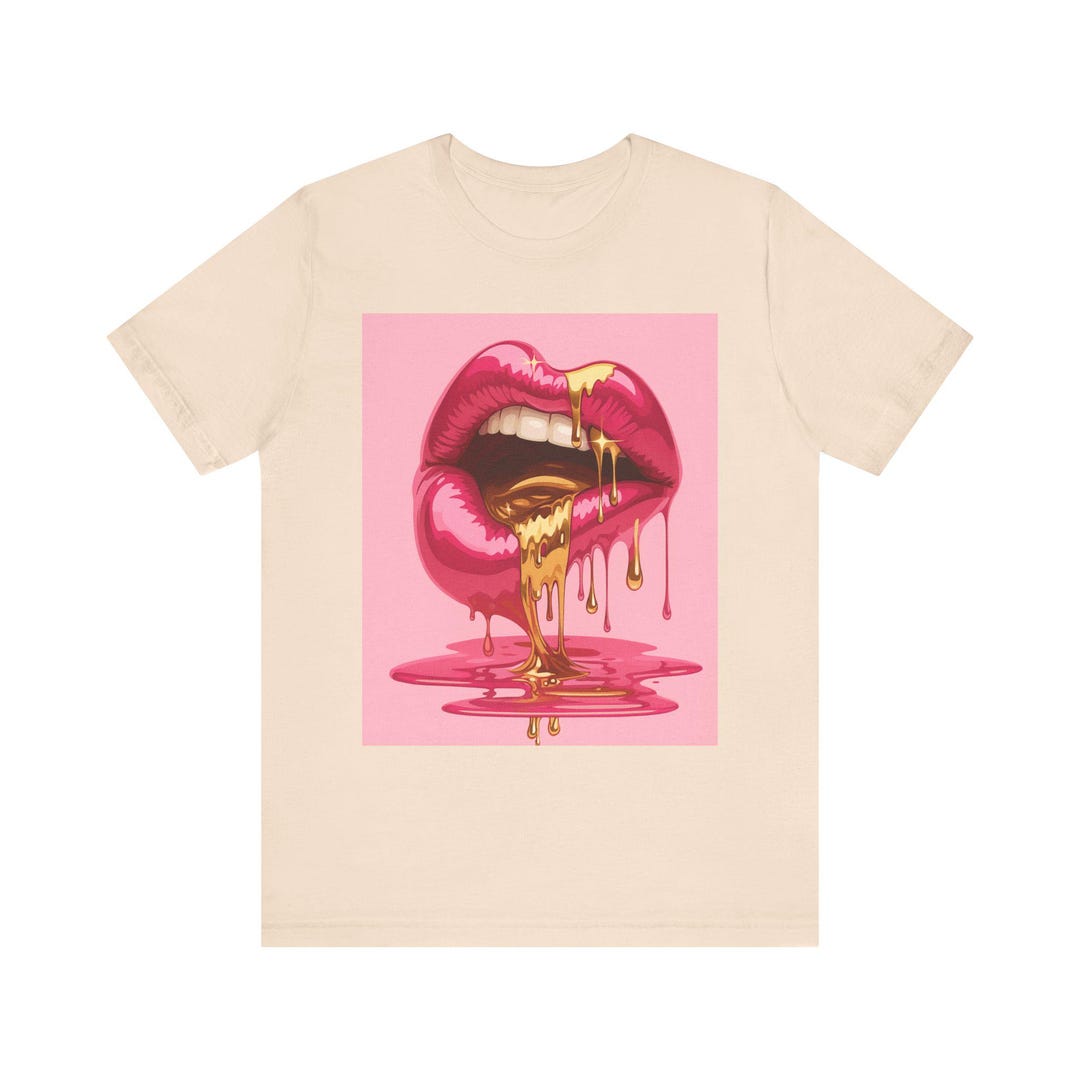 Melting Gold Drip Lips Tee | Pink Pop Art Lip Print T-shirt - Etsy