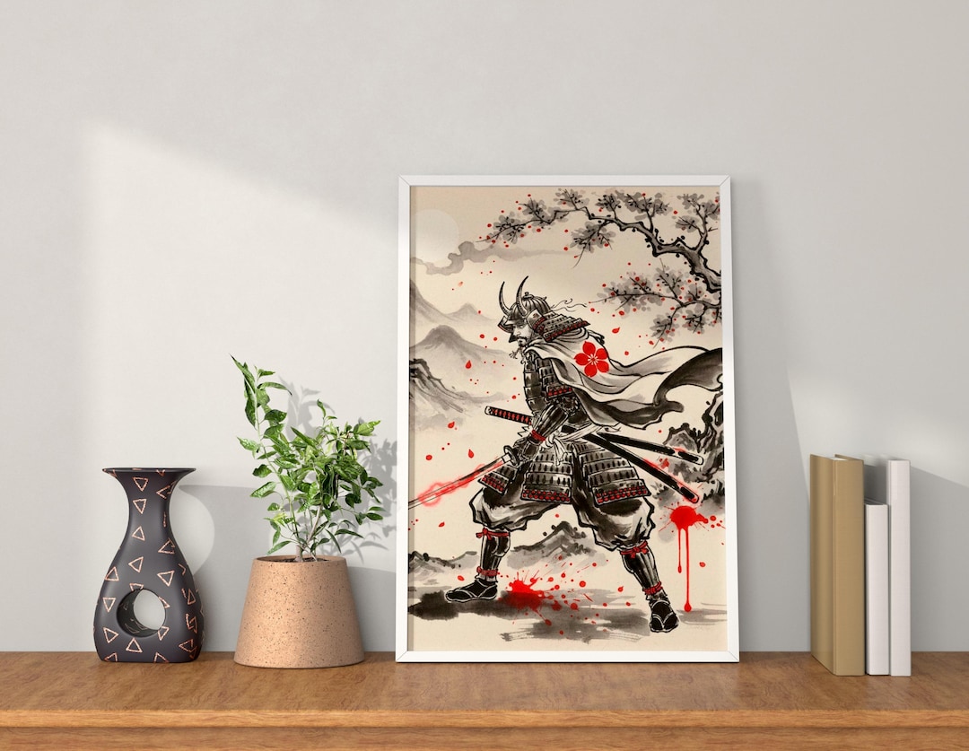 Samurai Grey Wash Japanese Warrior Portrait Print - Etsy