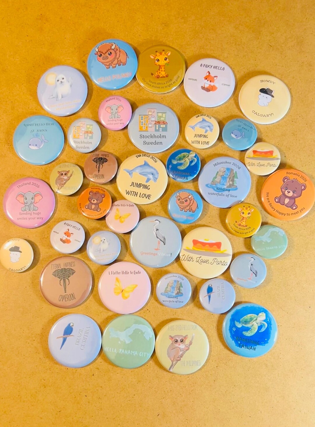 Original Playful Illustration –international Convention Souvenir Pins ...