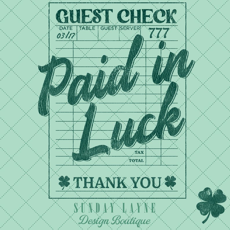 Paid in Luck Guest Check PNG - St. Patricks Day Png - Instant Download ...