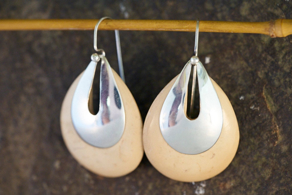 Caribbean Silver Earrings, Handmade With Coconut Shell and Recycled ...