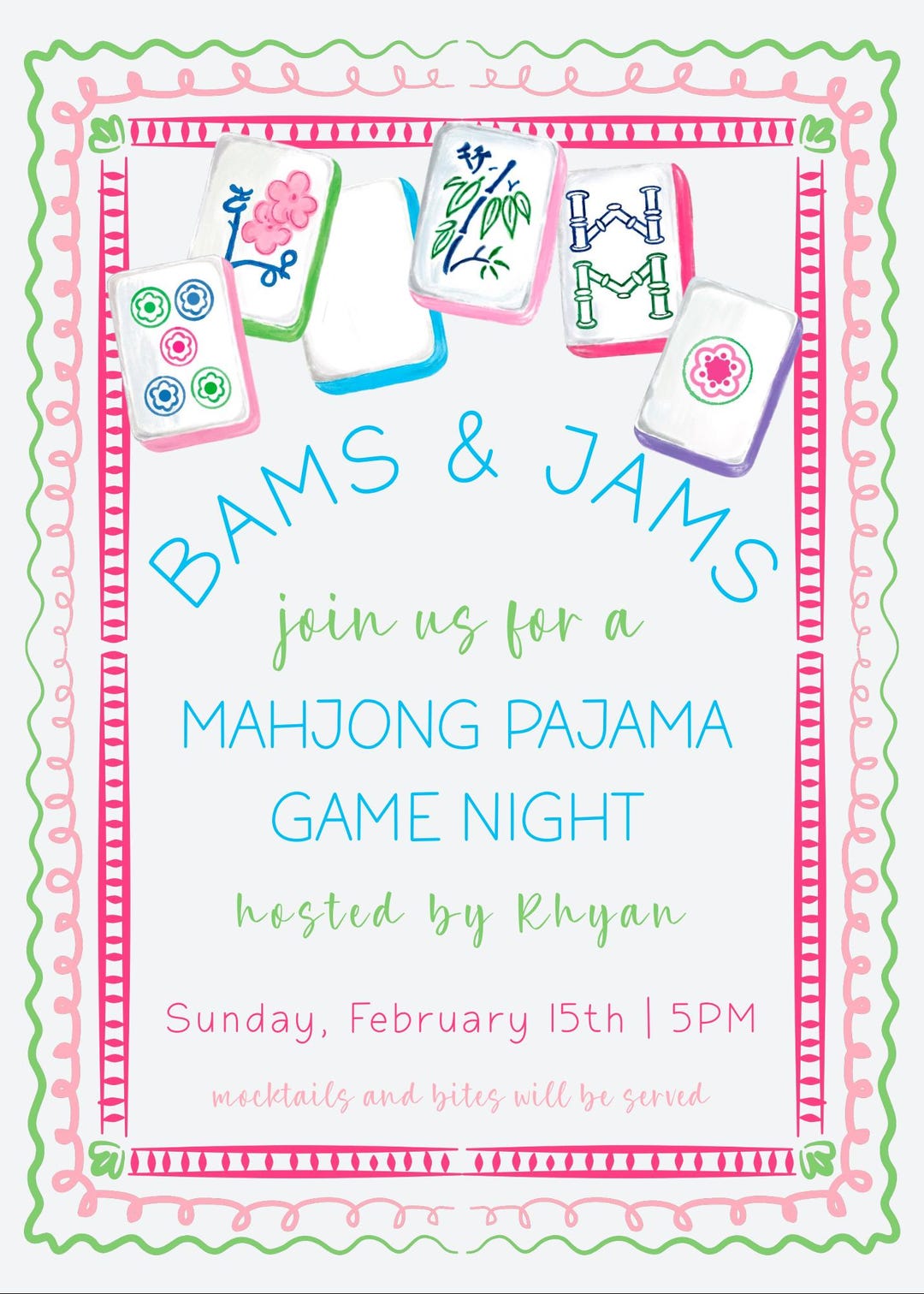 Mahjong Game Night Invitation Template | Bams & Jams Pajama Party ...