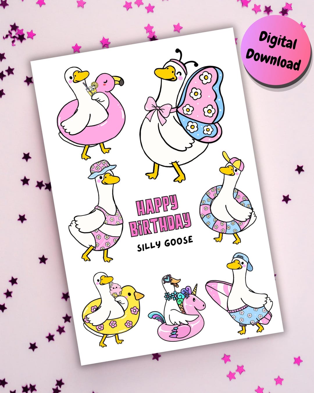 Silly Goose Birthday Card, Instant Digital Download, Print at Home - Etsy