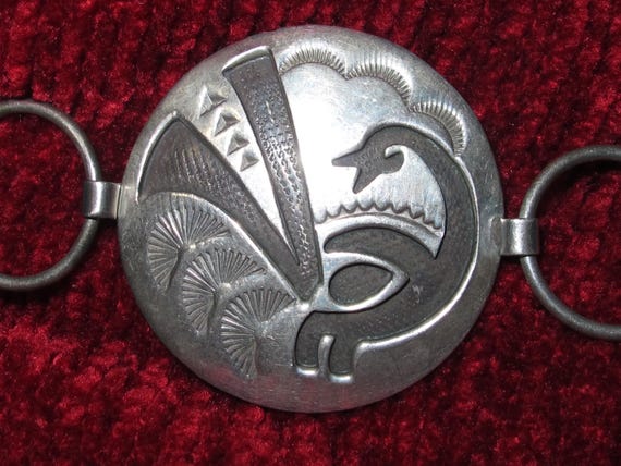 Vintage Hopi Overlay Concho Link Belt Sterling Animal… - Gem