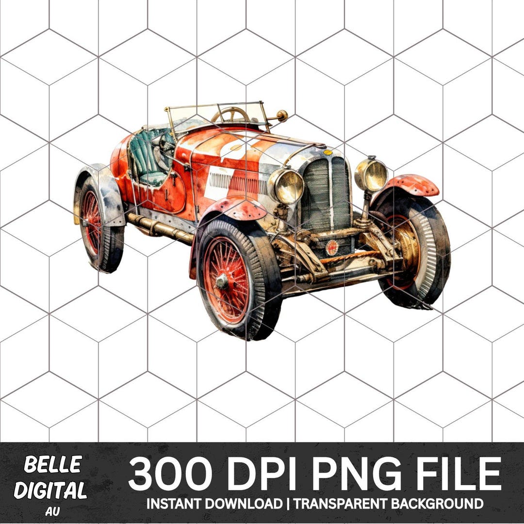 Vintage Car Sublimation Design - Classic Red and White Automobile PNG ...