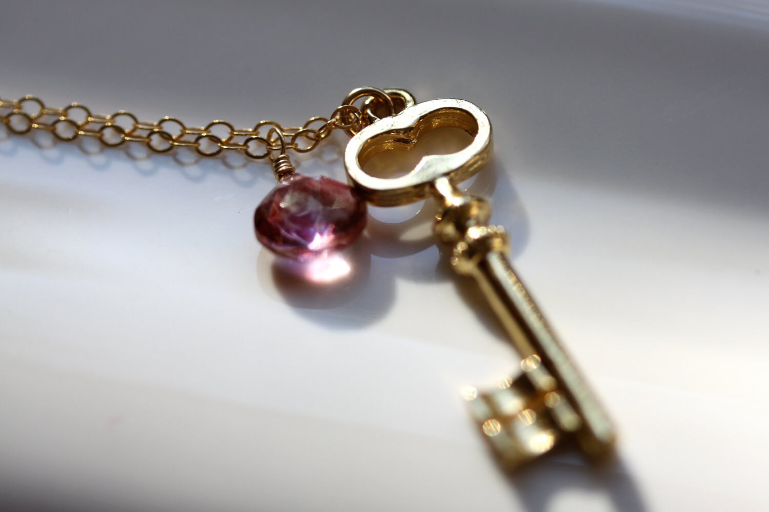 Infinity Key. Gold Key Charm Necklace. Pink Quartz. Infiniti - Etsy