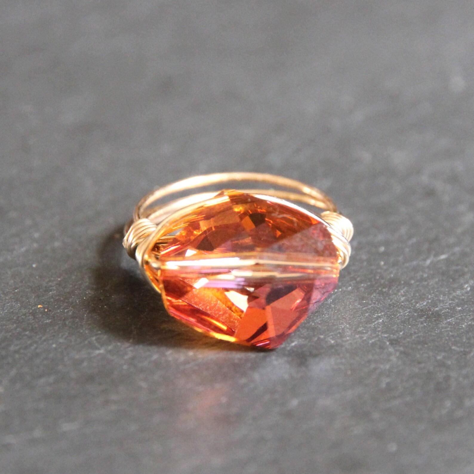 Gold Wirewrapped Ring Gem Pops. Copper Tangerine Swarovski Crystal Gold ...