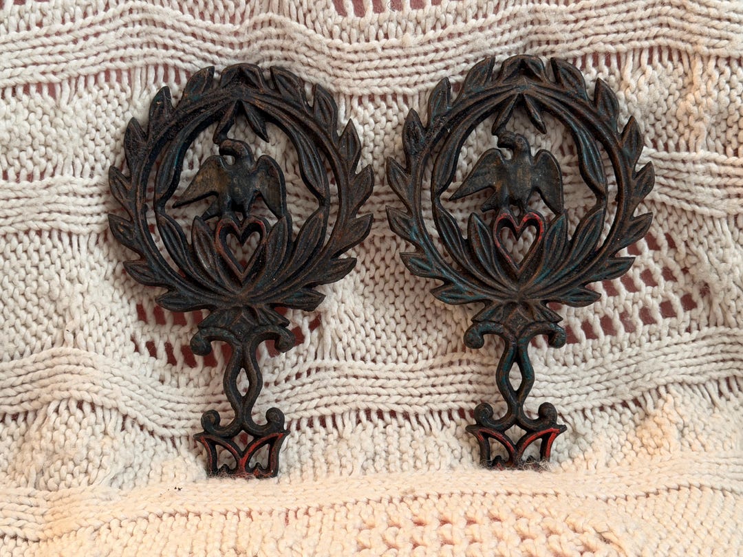 Antique Cast Iron Eagle Wall Hooks, Laurel Wreath Heart Motif, Pair - Etsy