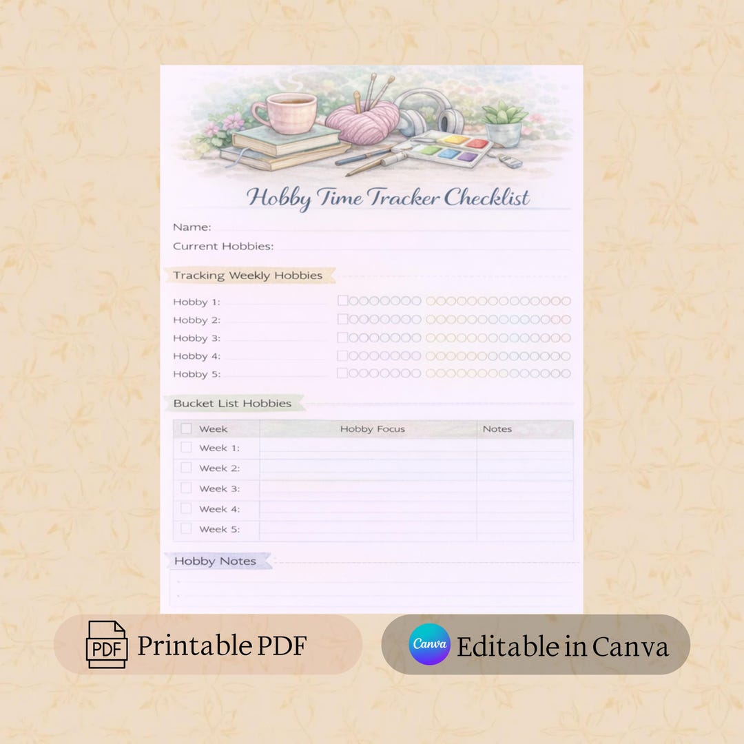 Hobby Time Tracker Checklist Printable PDF | Canva Editable Template ...