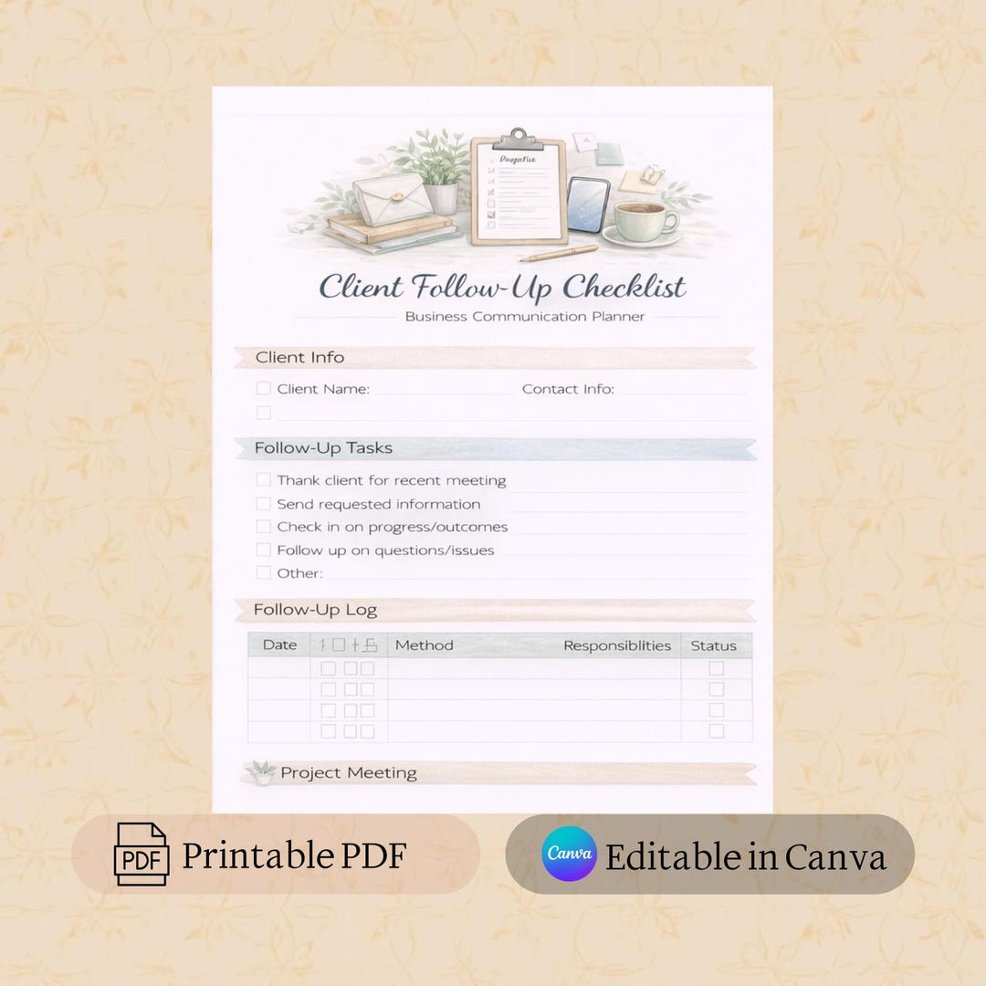 Client Follow-Up Checklist Printable PDF | Canva Editable Template ...