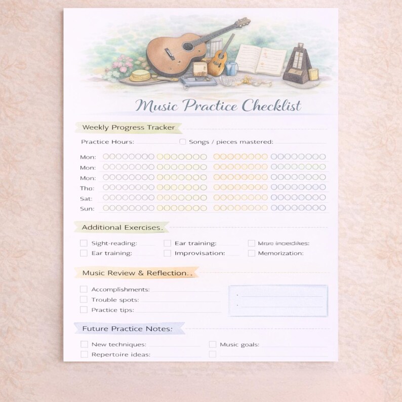 Music Practice Checklist Printable PDF | Canva Editable Template ...