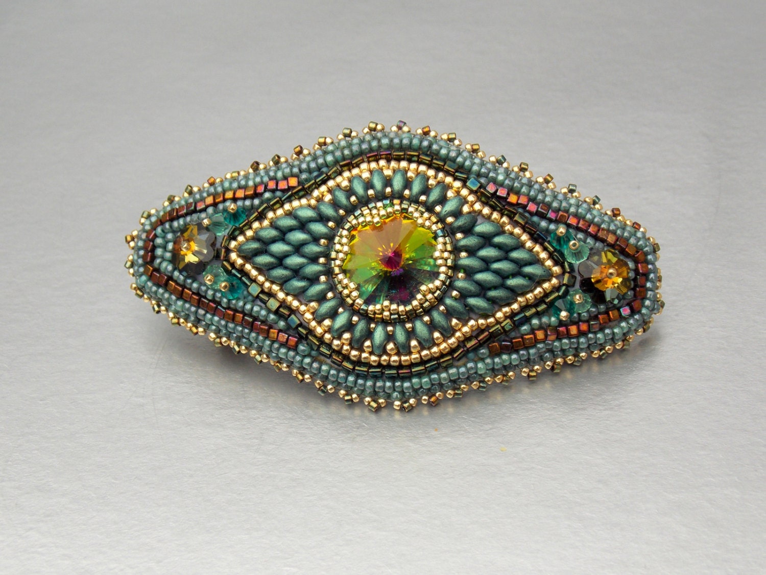 Bead Embroidery Barrette Seed Bead Jewelryswarovski - Etsy