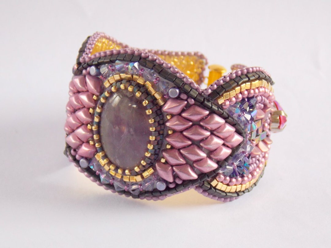 Orchids statement Cuff Girly Colors Amethyst Gemstone - Etsy