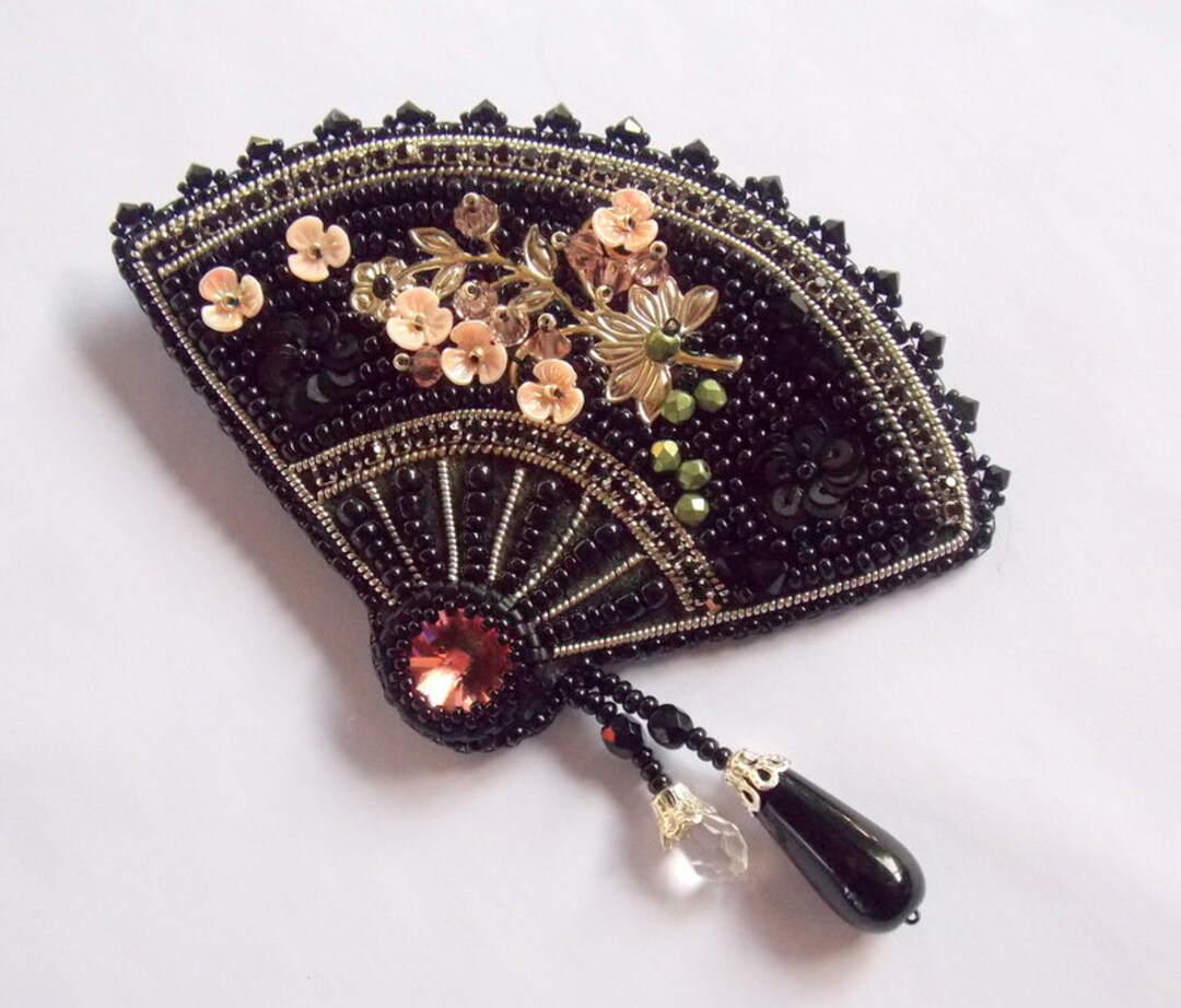 Japanese Fan Brooch , Bead Embroidery, Brooch, Seed Bead Jewelry ...