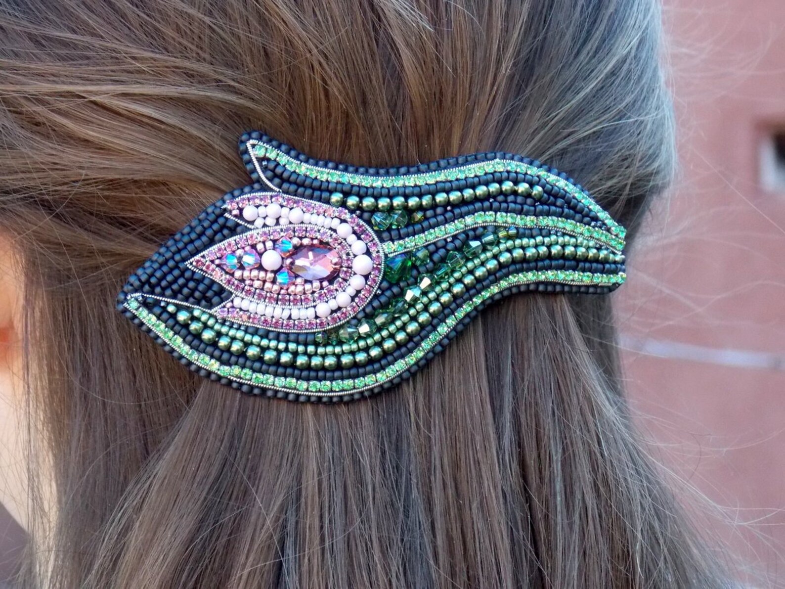 Tulip , Floral Jewelry, Spring Hair Clip , Barrette , Bead Embroidery ...