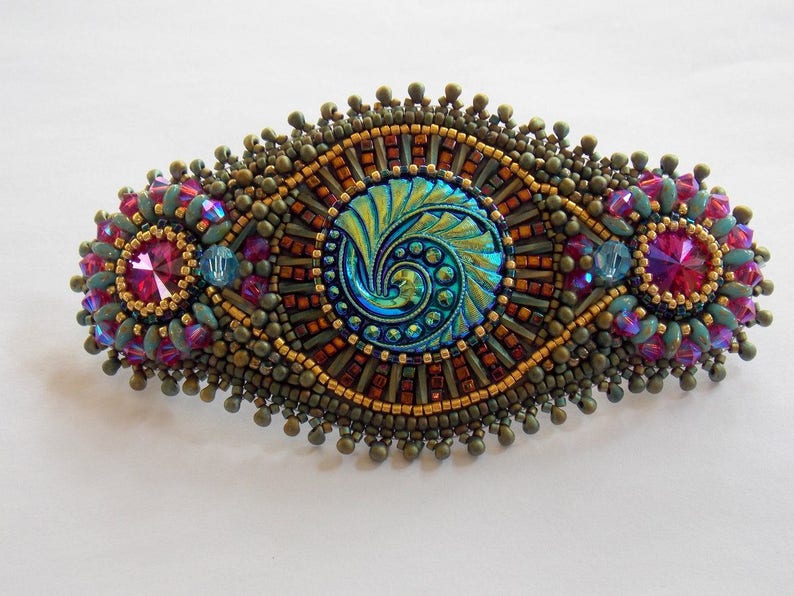 Pirates Barrette, Bead Embroidery , Swarovski Jewelry, Czech Glass ...