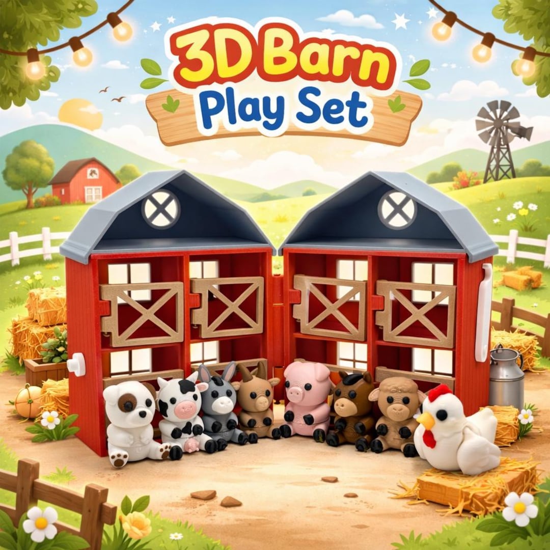 Classic Travel Barn Play Set | Montessori Kids Play | Farm Animals Set ...
