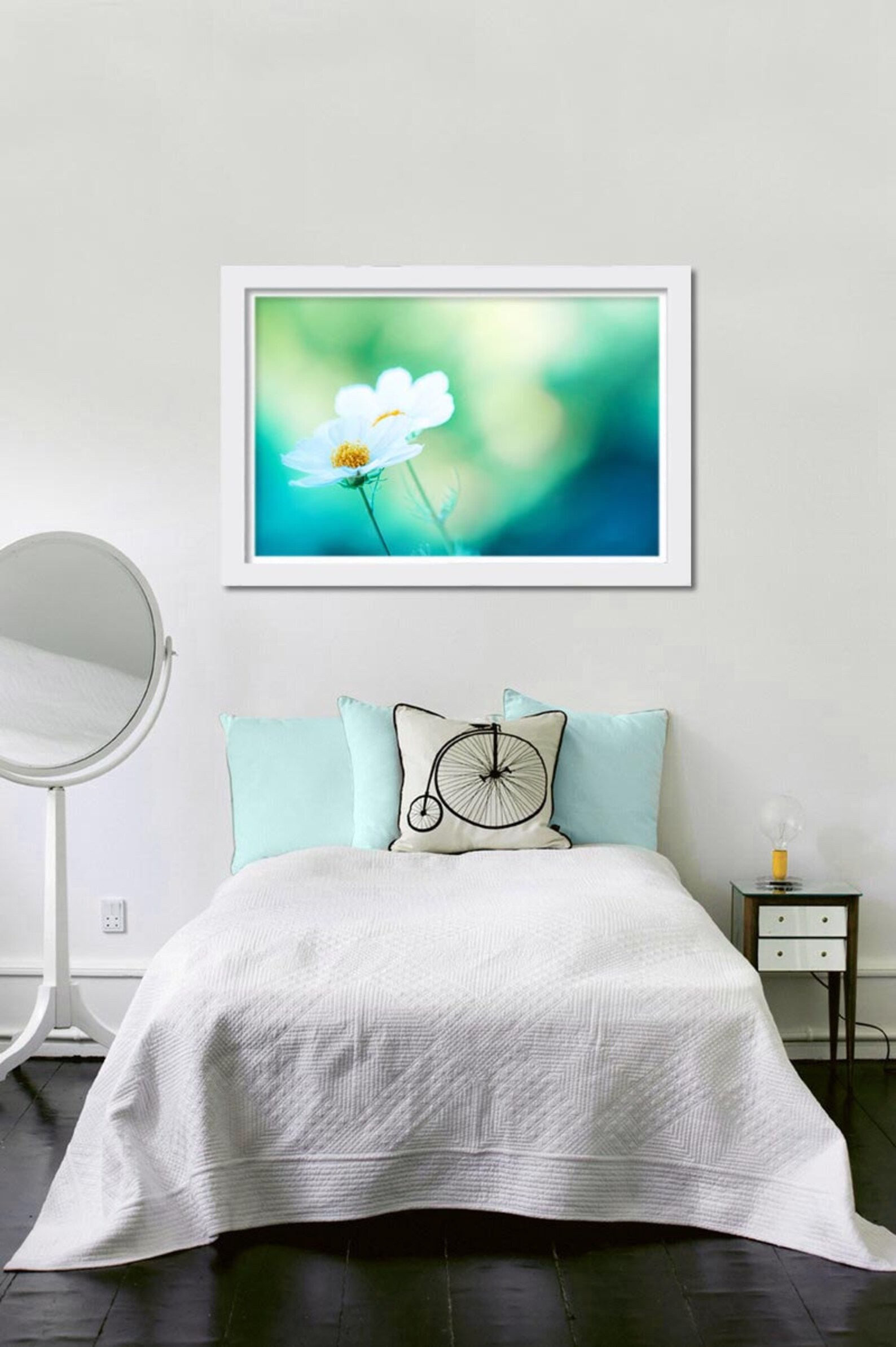 Teal floral print botanical art print flower print nature | Etsy