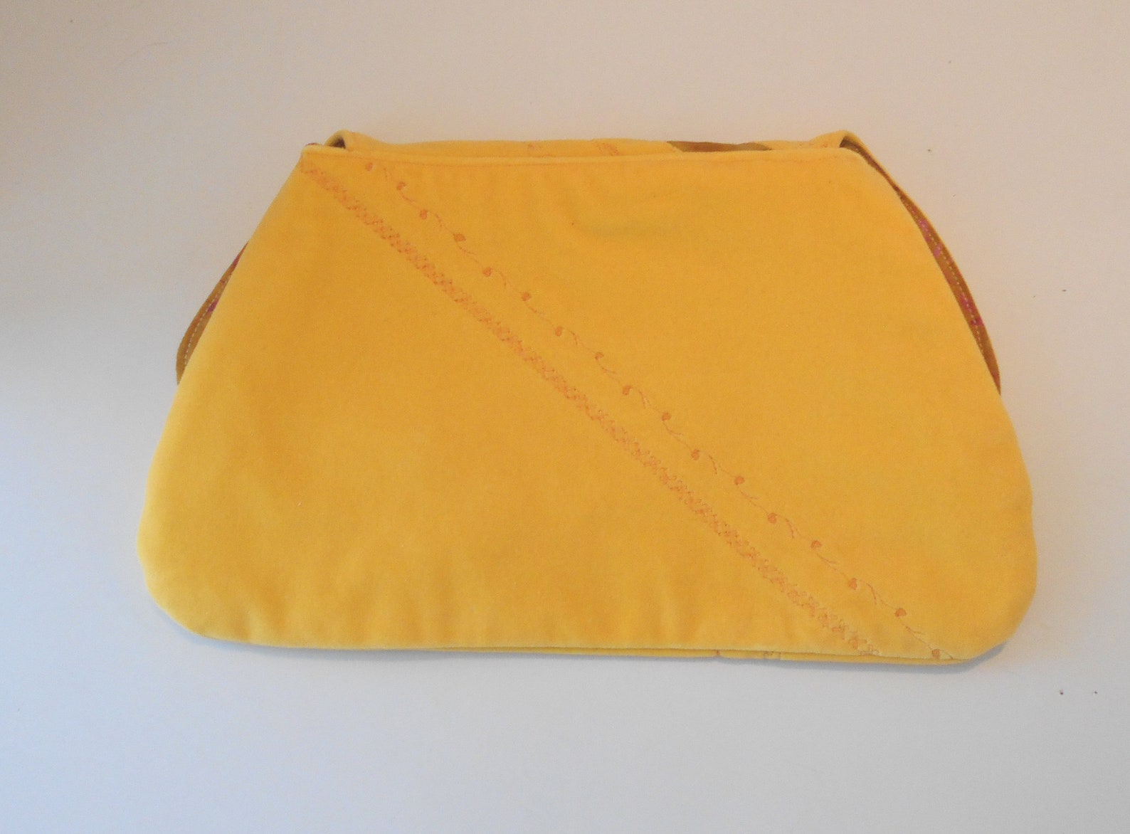 Golden Yellow Velvet Clutch Purse Evening Bag With Cotton Print ...