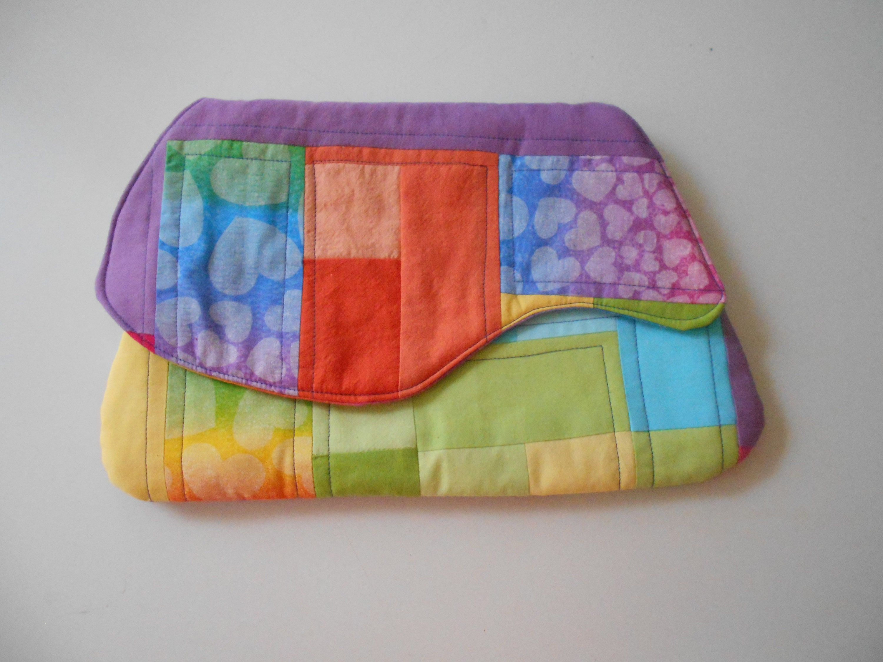 Small Quilted Handbag Clutch Purse Rainbow Hearts Cotton - Etsy