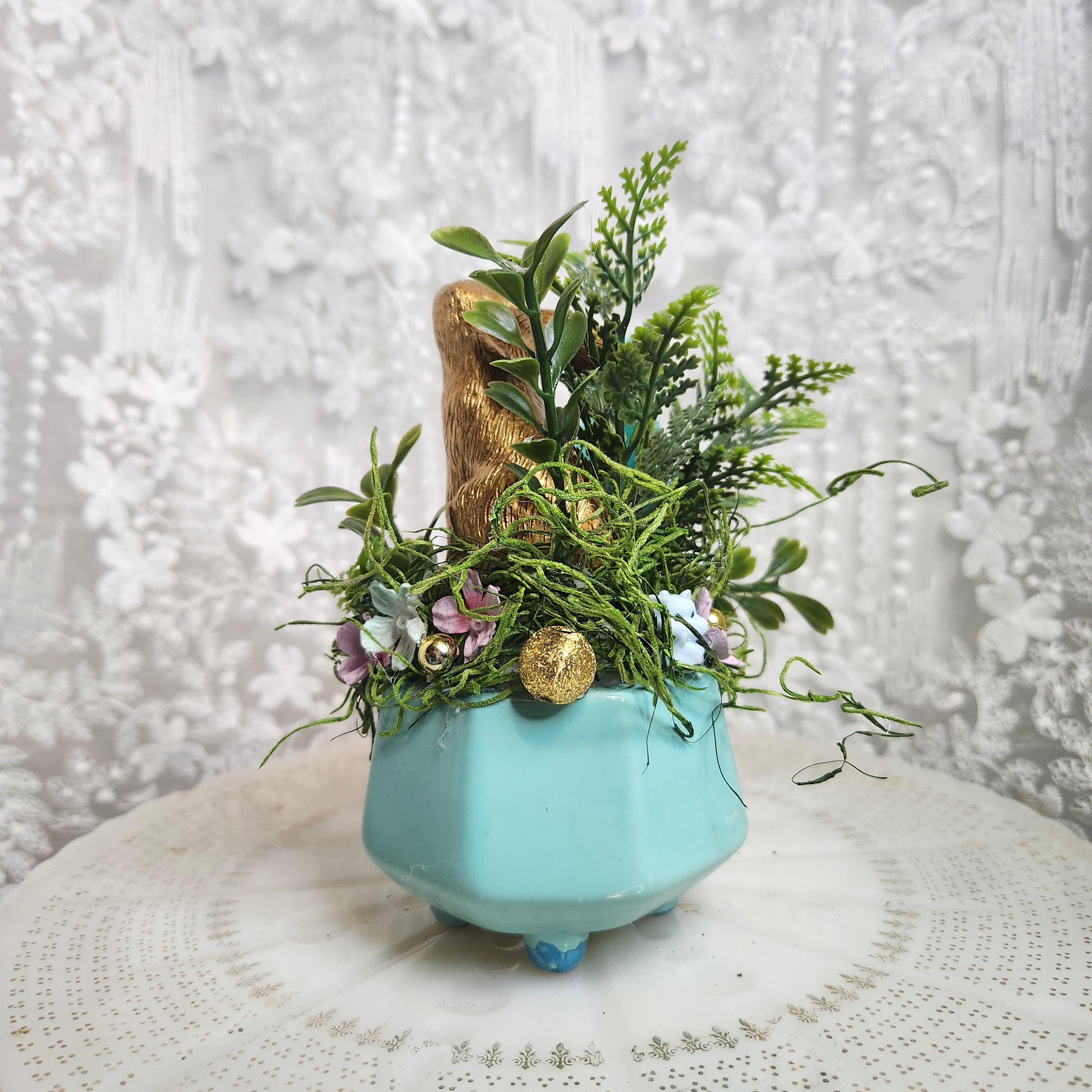 Gold Rabbit Statue, Easter Decor, Vintage Centerpiece, Spring Table ...
