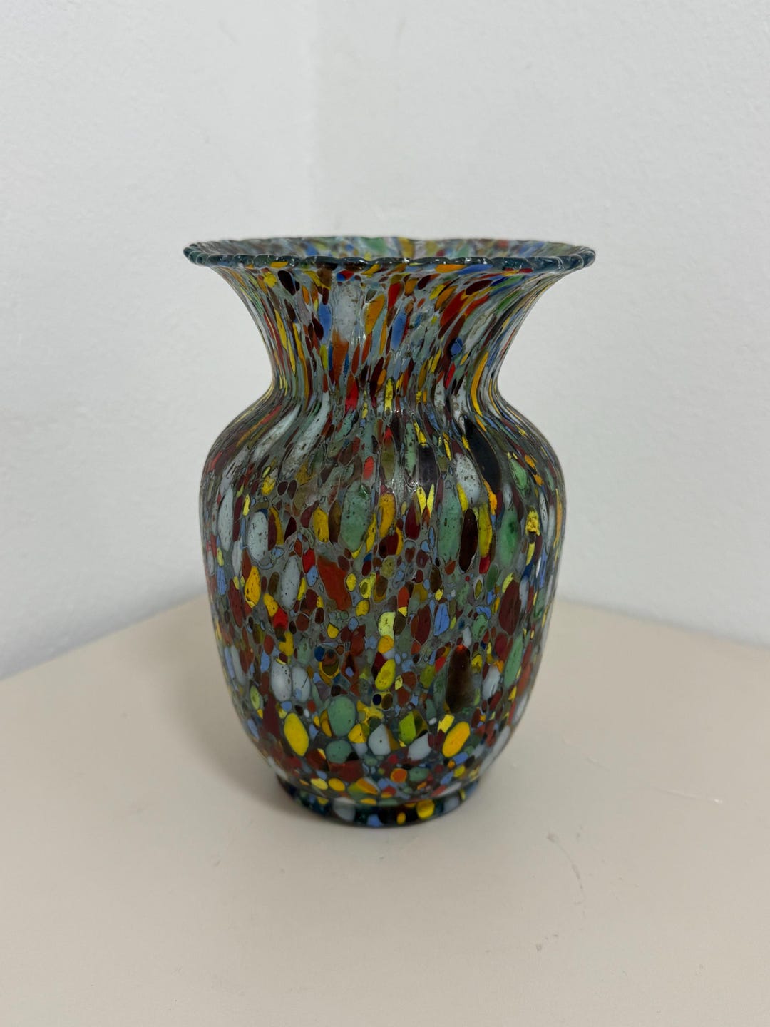 Vintage Handblown Art Glass Vase With Multicolor Confetti Pattern | Mid ...