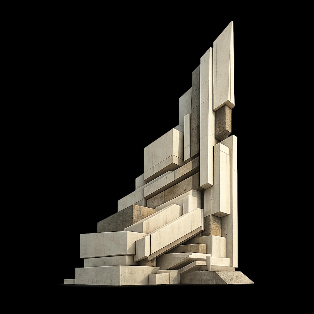 Brutalist Abstract Monument Wall Art, Minimal Architecture Sculpture ...