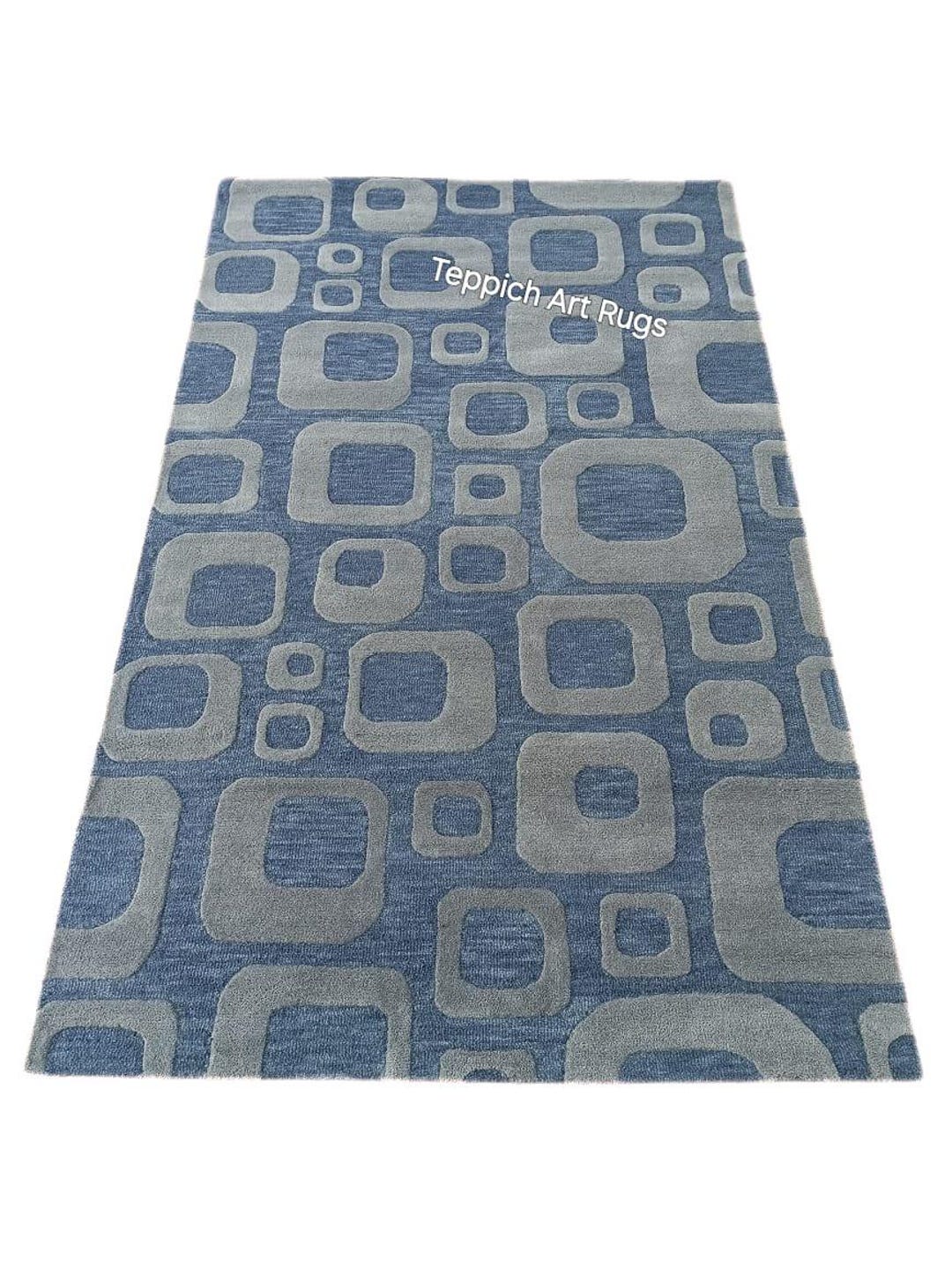 Modern Square Rhythm Carpet, Geometric Elegance Area Rug 7x10 Ft Wool ...