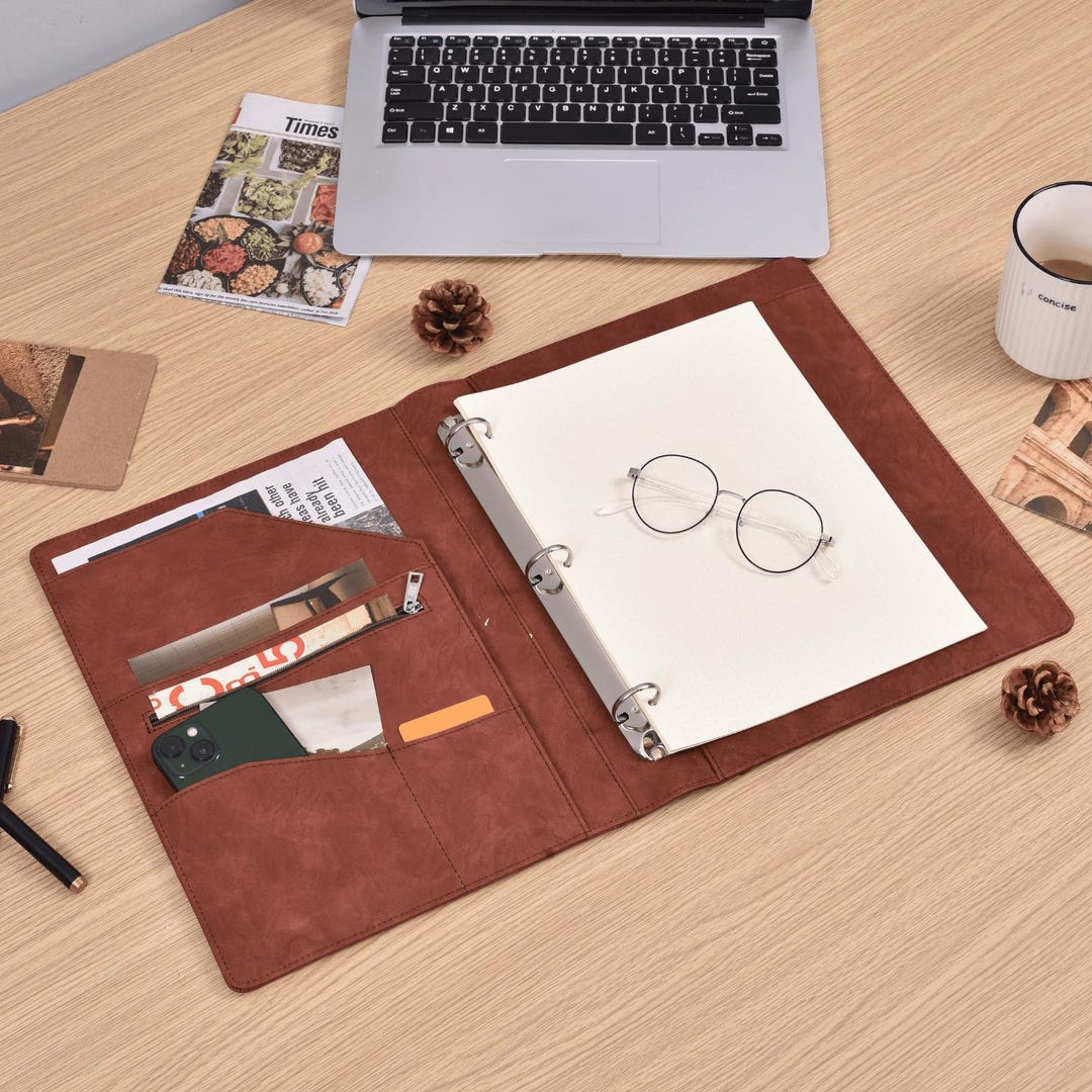 Personalized A4 Leather Binder Folder | Embossed PU Document Organizer ...