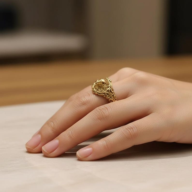 Gold Eagle Signet Ring, Ornate Sterling Silver Bird Statement Jewelry ...