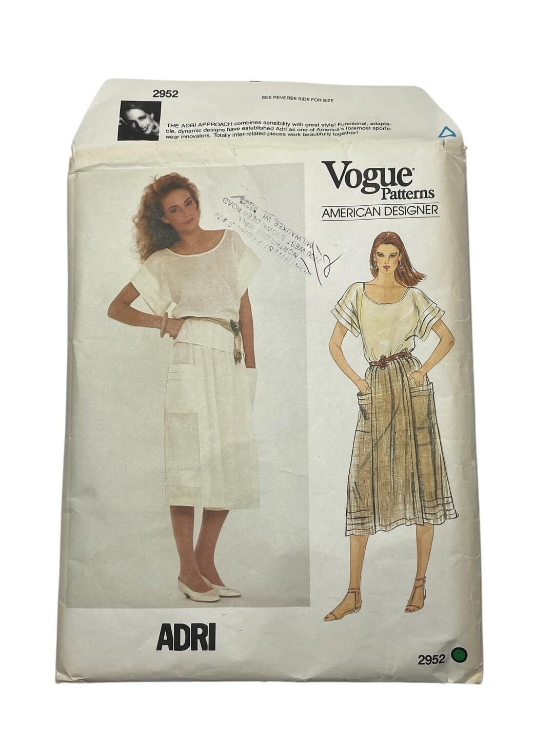 Vogue Sewing Pattern 2952 Adri Skirt & Top Sz 12 American Designer FF ...