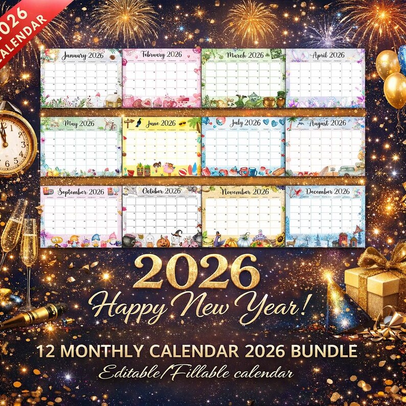 Editable 2026 Monthly Calendar, Cute Printable 2026 Planner for Kids ...