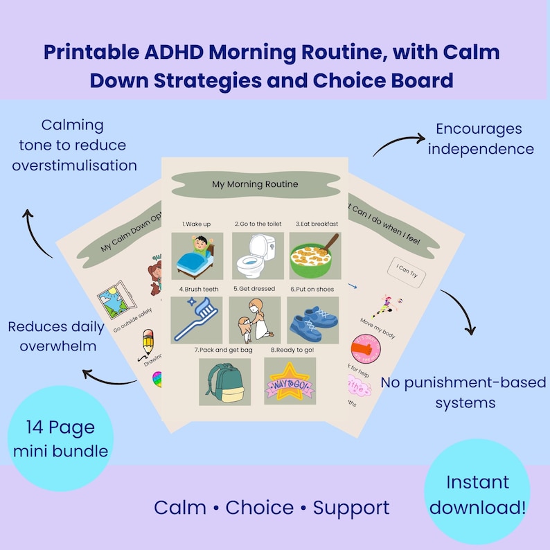 ADHD Morning Routine Chart | Calm Down Choice Board (digital Download ...