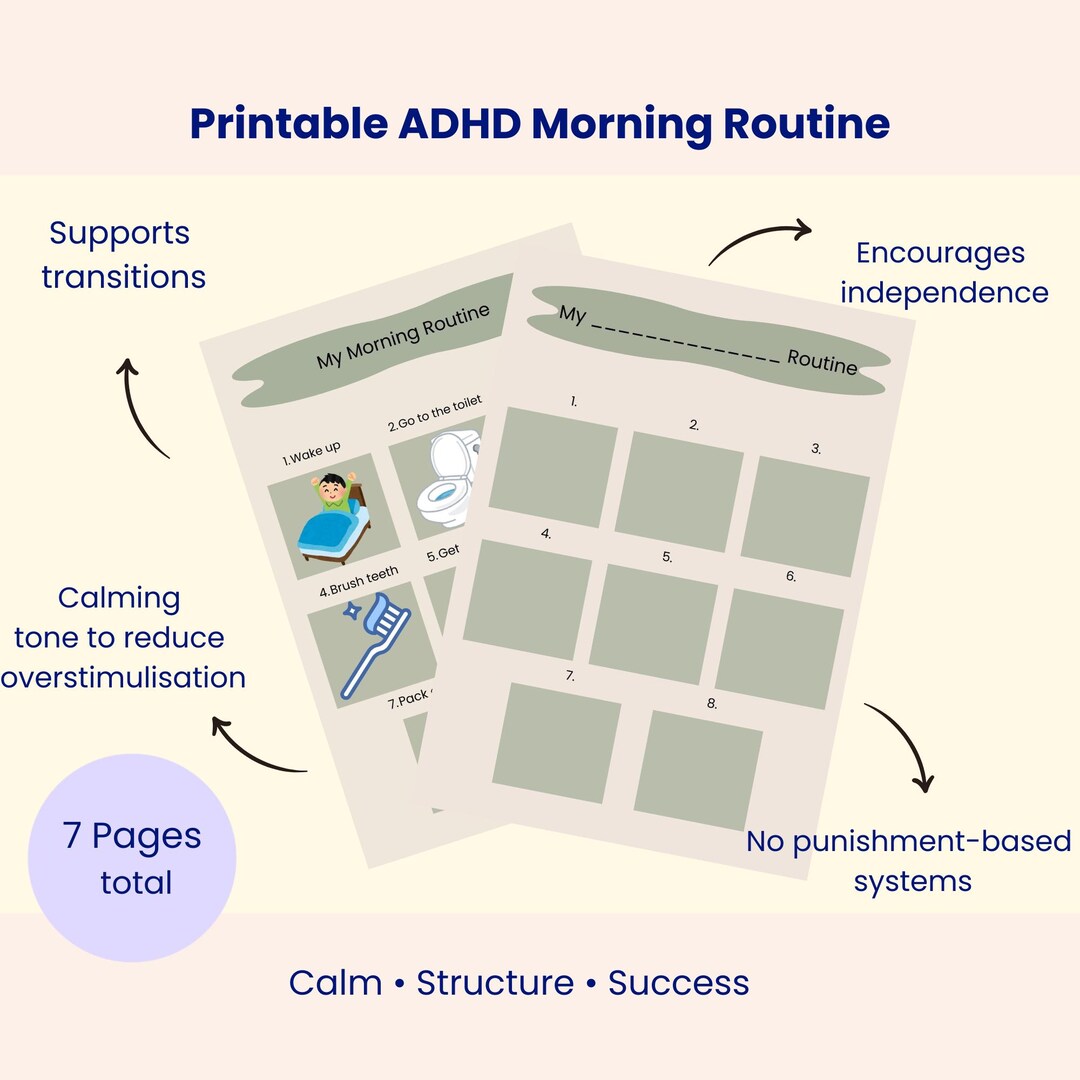 ADHD Morning Routine Checklist for Kids | Printable Visual Schedule ...