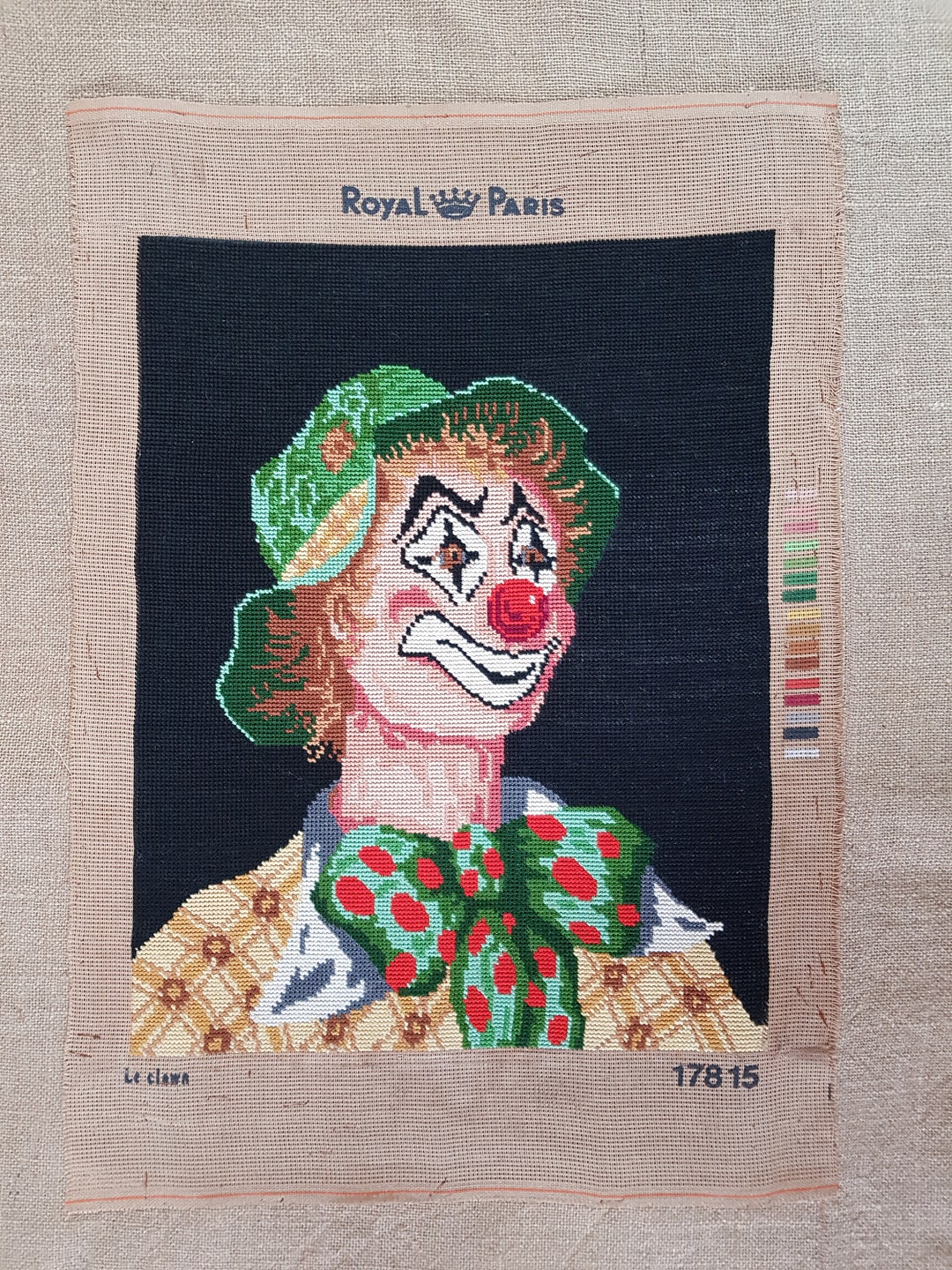 Clown Needlepoint Finished Tapestry Vintage French Completed - Etsy