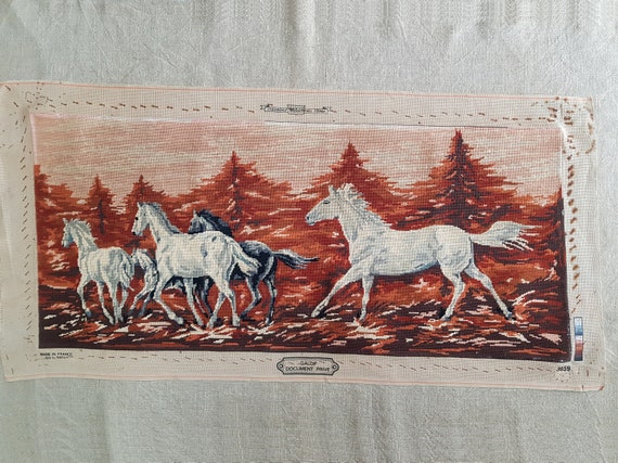 Fiber Arts Art & Collectibles Large vintage horse needlepoint white ...
