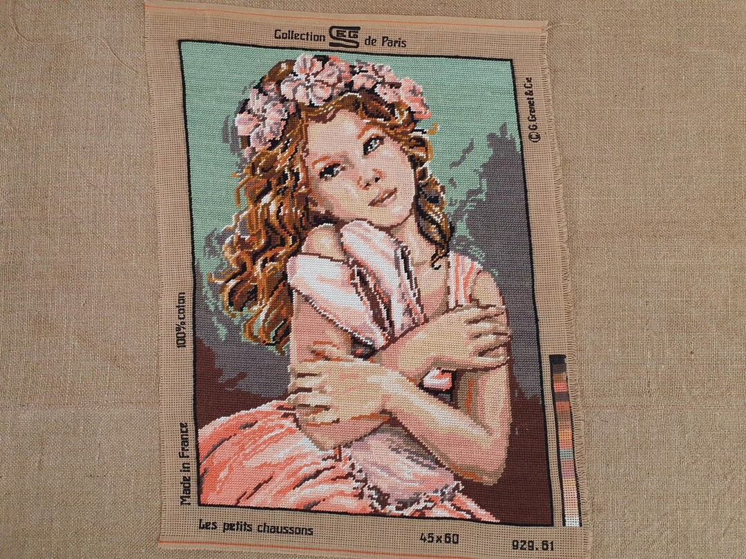 Ballerina Ballet Dancer Needlepoint Completed Vintage French Tapestry ...