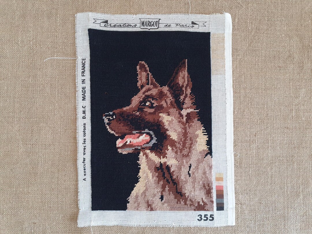 Finished Dog Needlepoint Vintage French Completed Tapestry Alsatian Dog ...