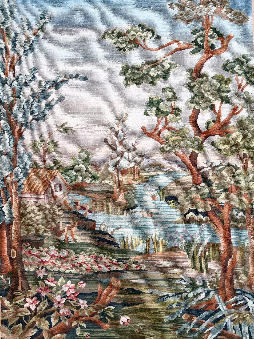 Completed Vintage Needlepoint Japanese Landscape Finished French ...