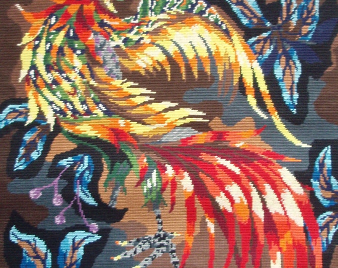 Vintage French Needlepoint Tapestry Canvas Embroidery Bird of Paradise ...