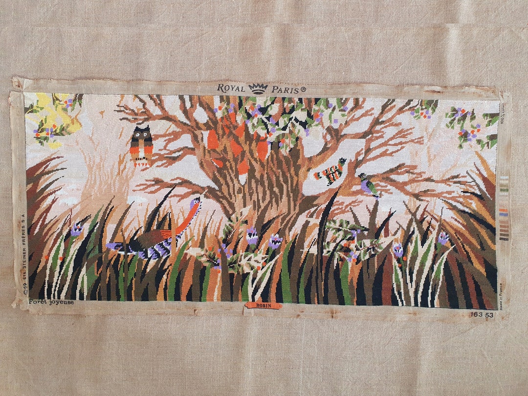 Vintage Robins Birds in Tree Needlepoint Tapestry French Finished ...