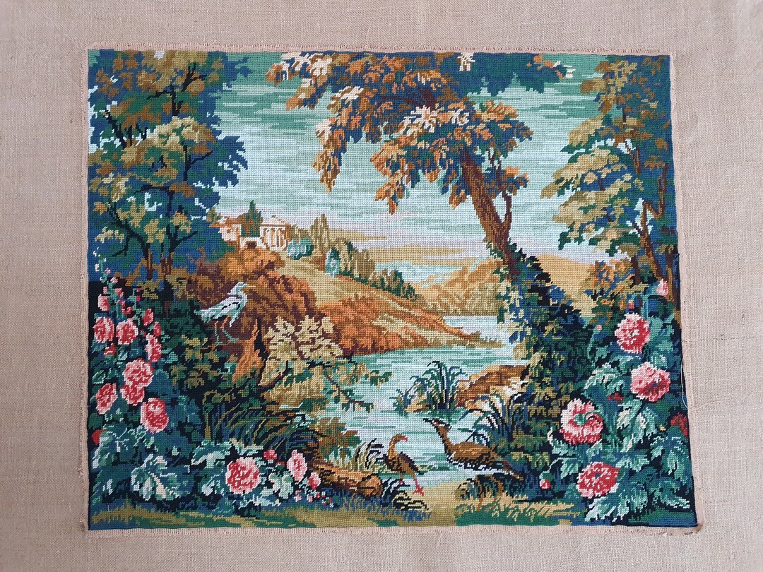 Beautiful Large Medieval Baroque Finished Vintage Needlepoint Tapestry ...