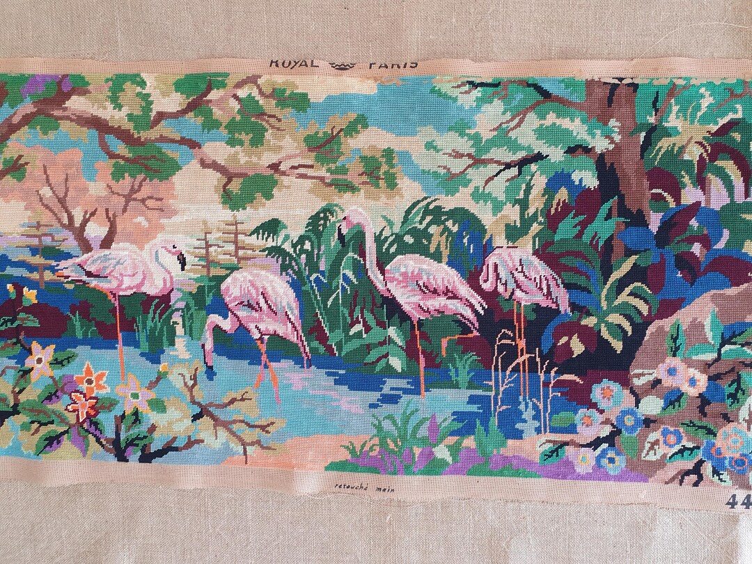 Flamingo Needlepoint - Vintage Completed Finished French Vintage ...