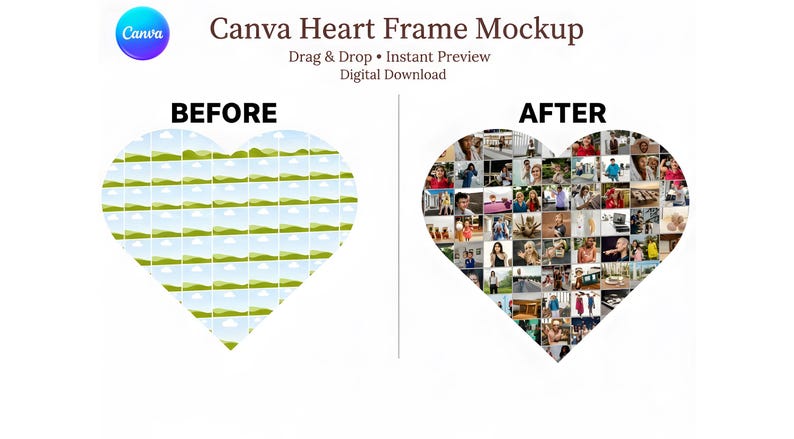 Canva Heart Frame Mockup | Drag & Drop Canva Template | Heart Shape ...